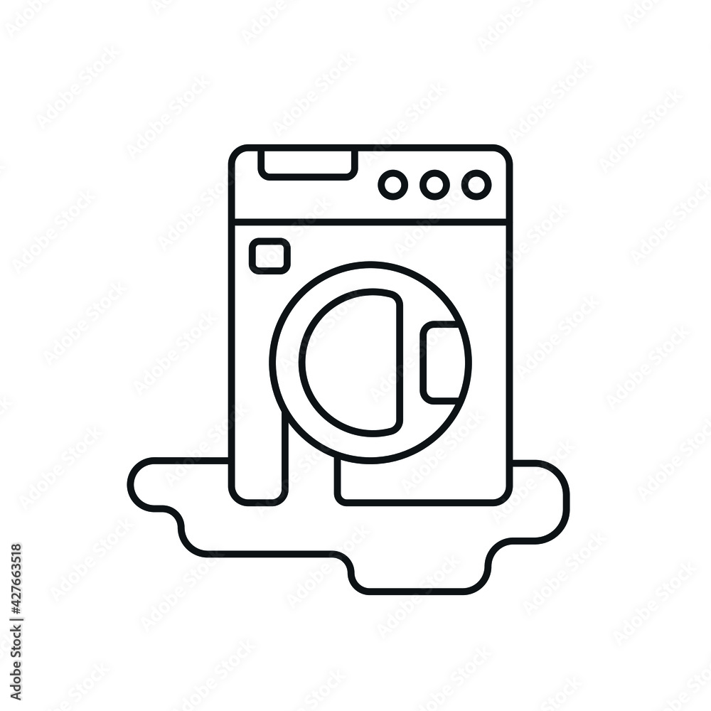Water leak from washing machine linear icon. Plumbing. Thin line ...