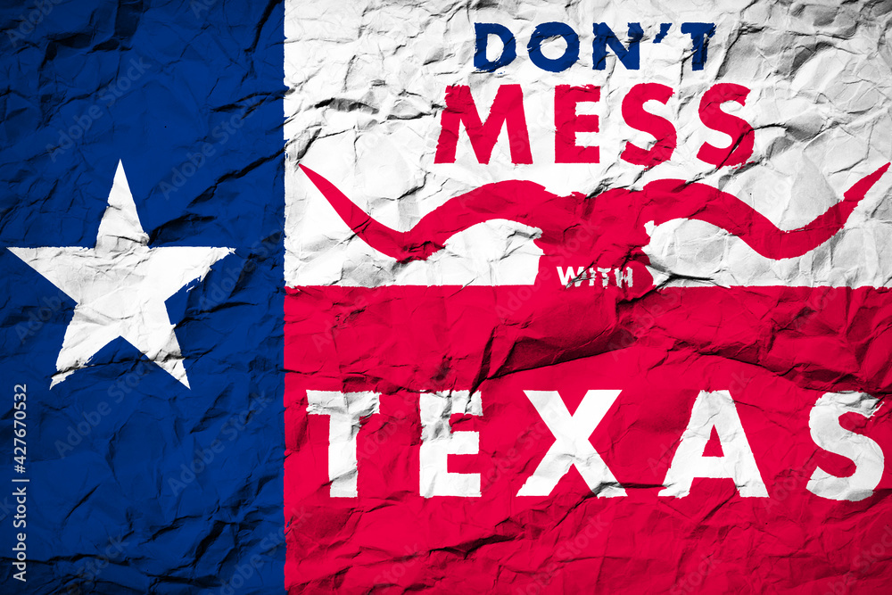 Don't mess with Texas slogan. Typographic poster on a creased paper of ...
