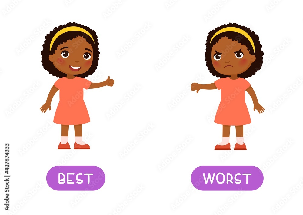 Vetor de Best and worst antonyms word card, Opposites concept ...