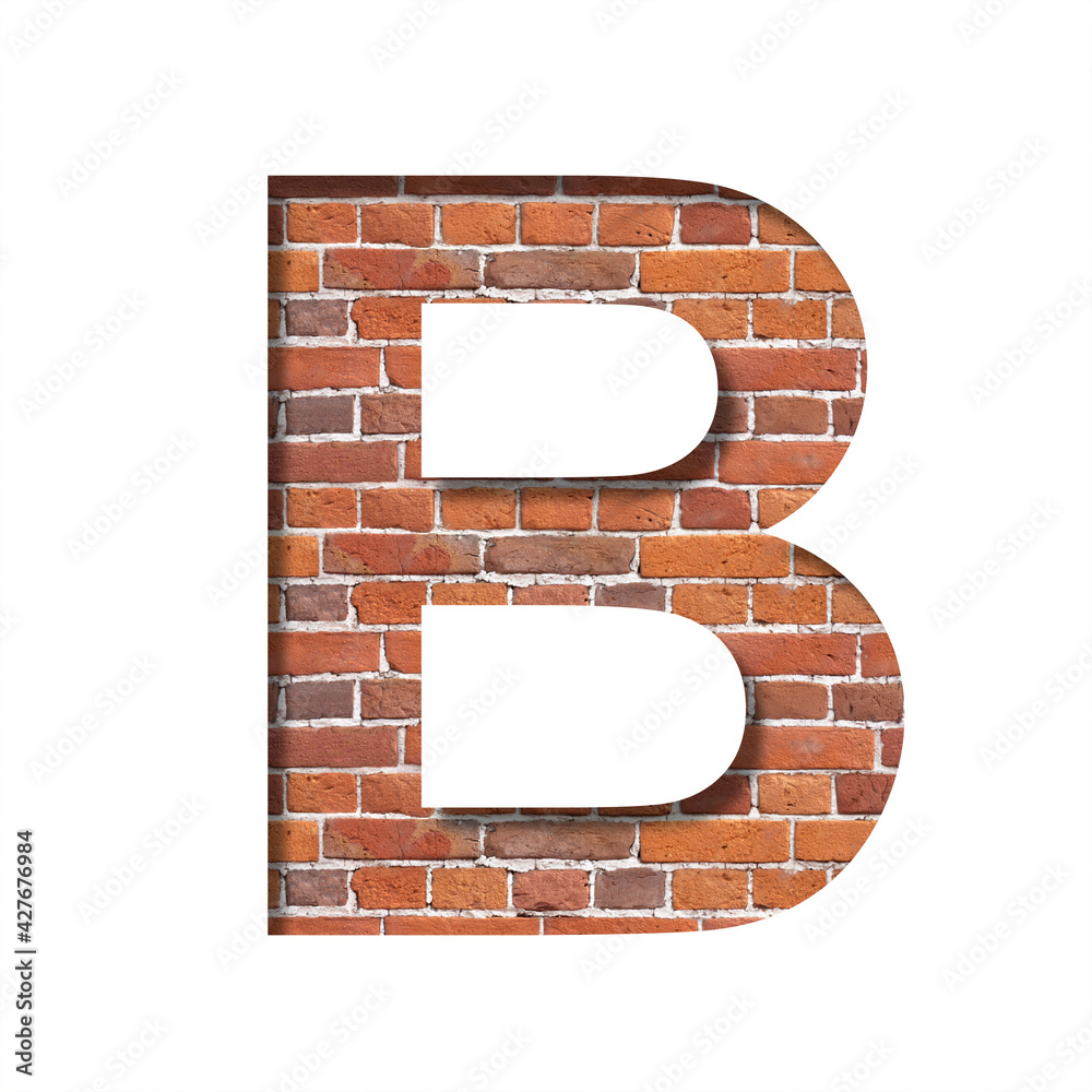 Font on brick texture. Letter B, cut out of paper on a background of ...