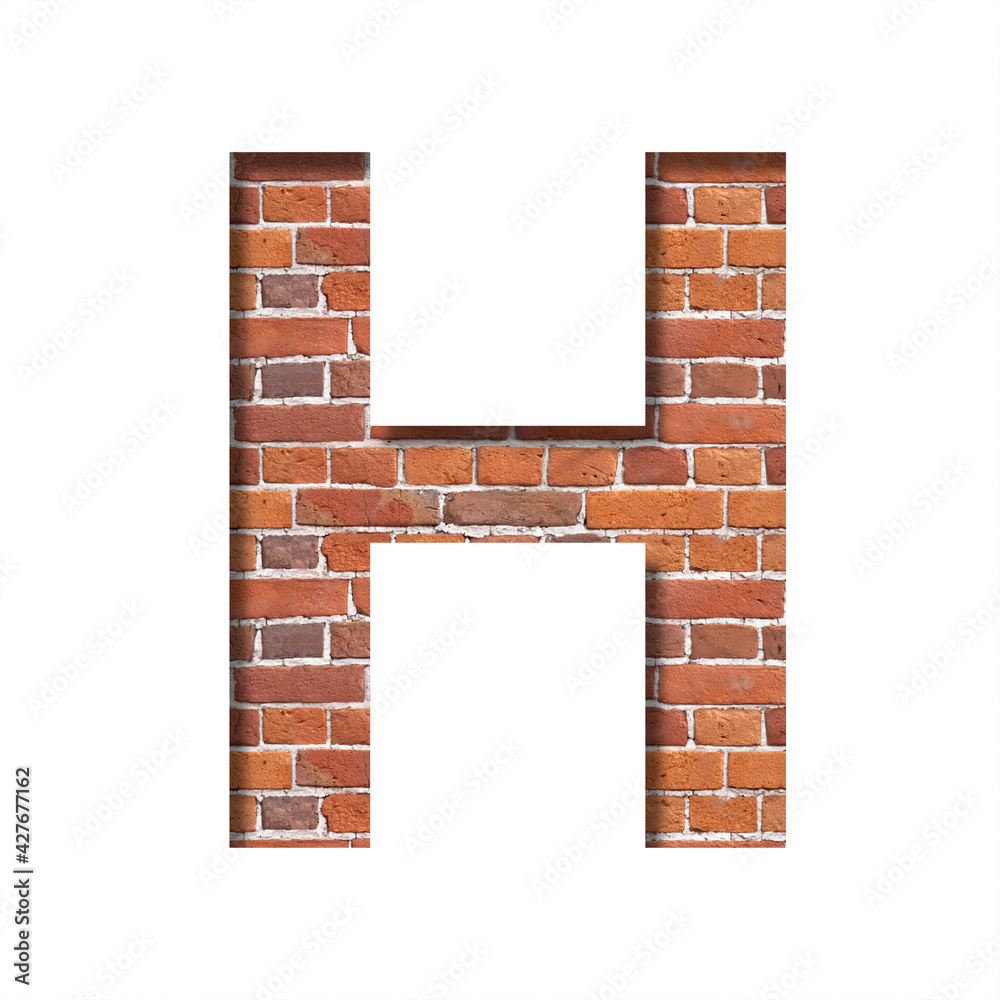 Font on brick texture. Letter H, cut out of paper on a background of ...