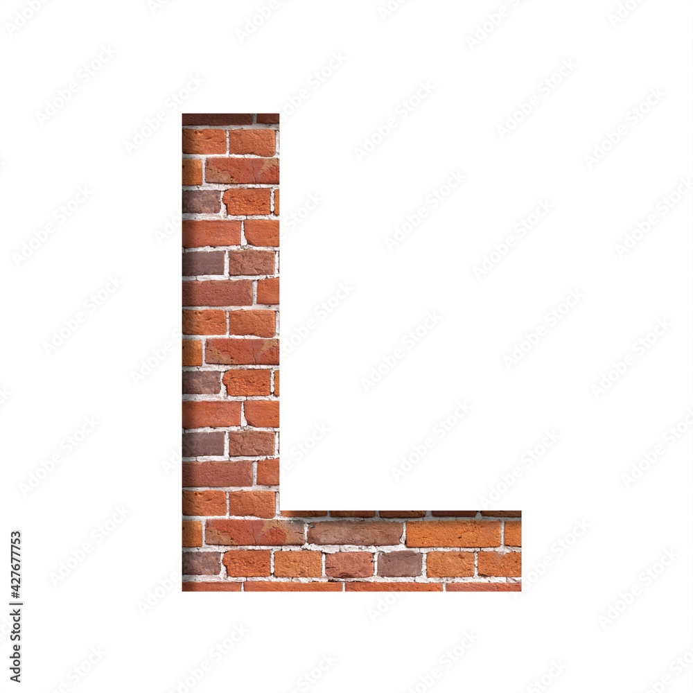 Font on brick texture. Letter L, cut out of paper on a background of ...