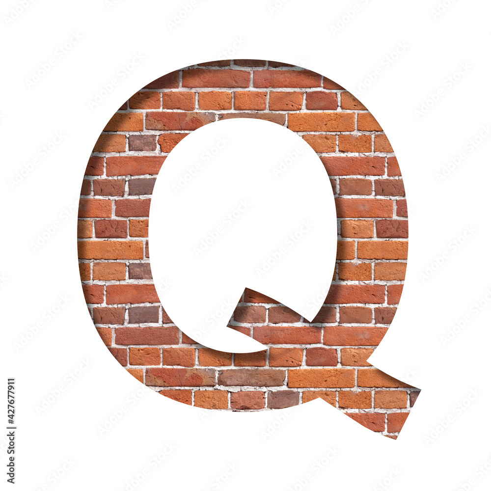 Font on brick texture. Letter Q, cut out of paper on a background of ...
