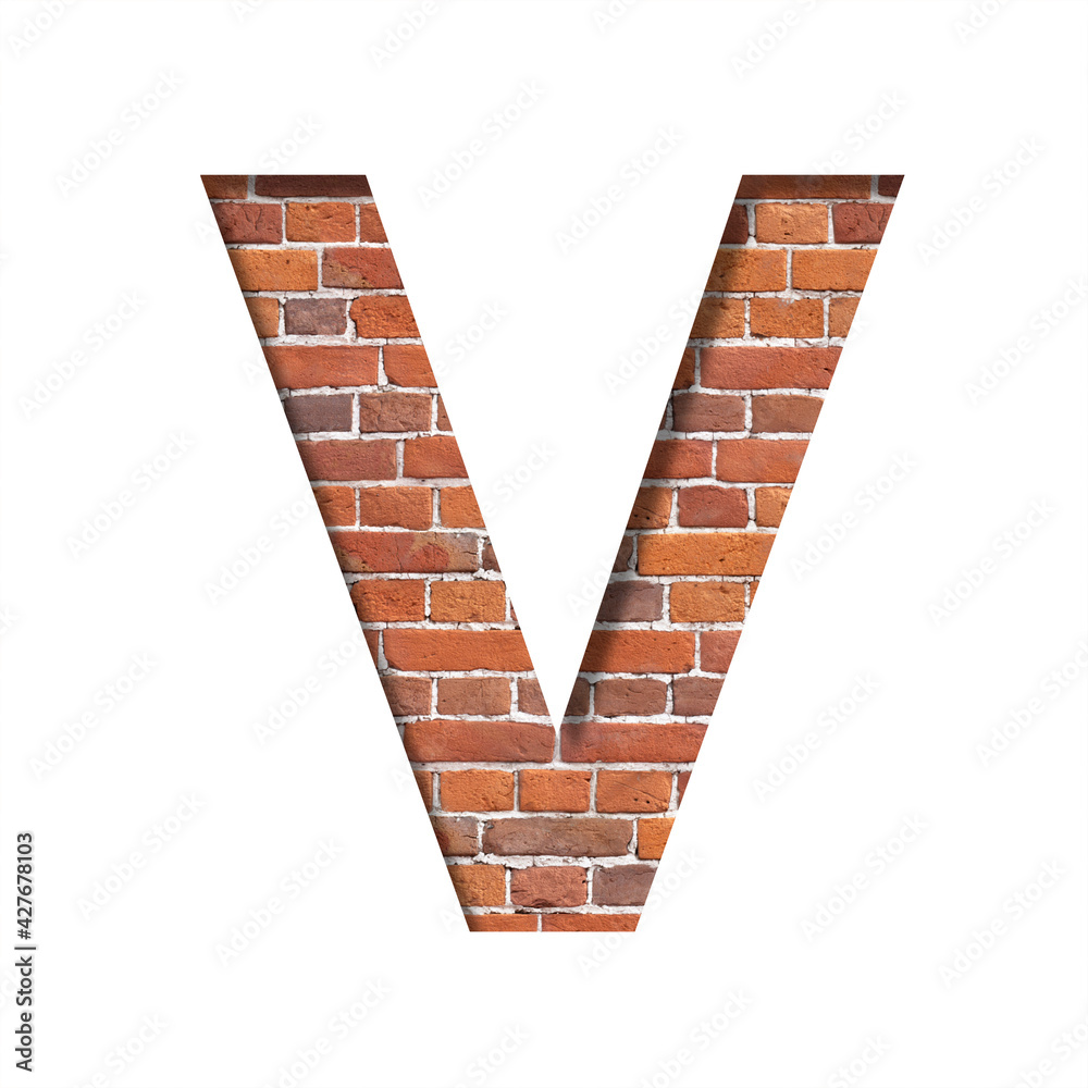 Font on brick texture. Letter V, cut out of paper on a background of ...