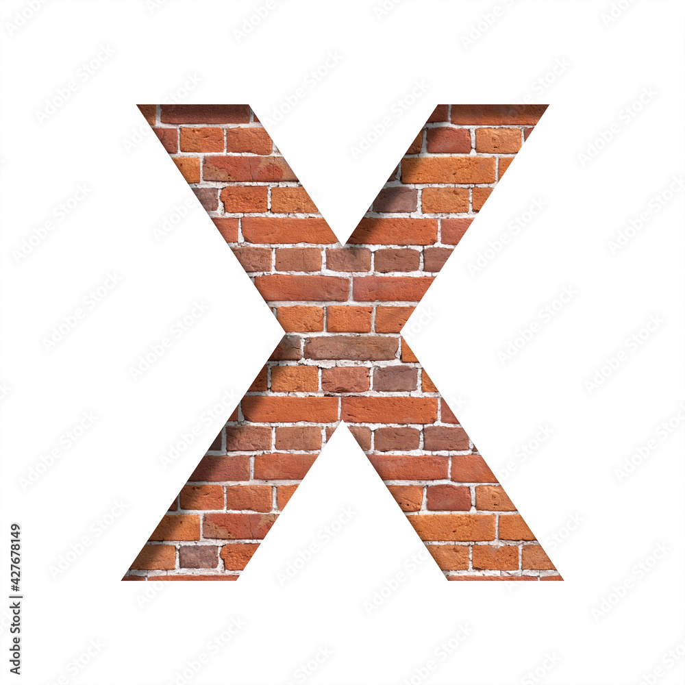 Font on brick texture. Letter X, cut out of paper on a background of ...