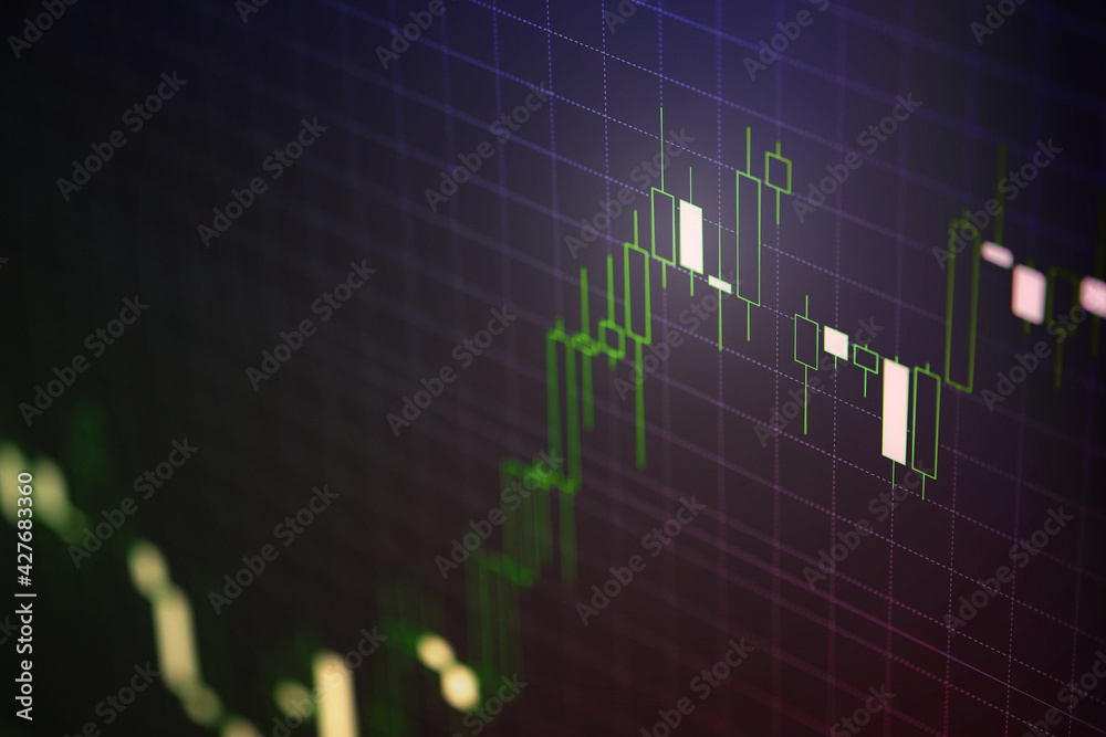 Stock Market Graph and Bar Chart, Financial statistic analysis on dark ...