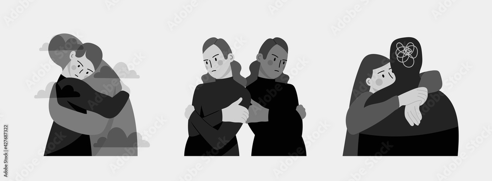 People in depression. Psychologist help for depressed people. Hand ...