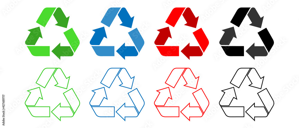 Recycling.Set recycle colorful and line icons sign.Colorful icons for ...