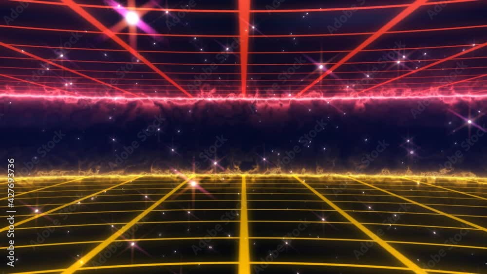 Power Grid In Retro Space Two Red And Orange Glowing Grids Moving ...