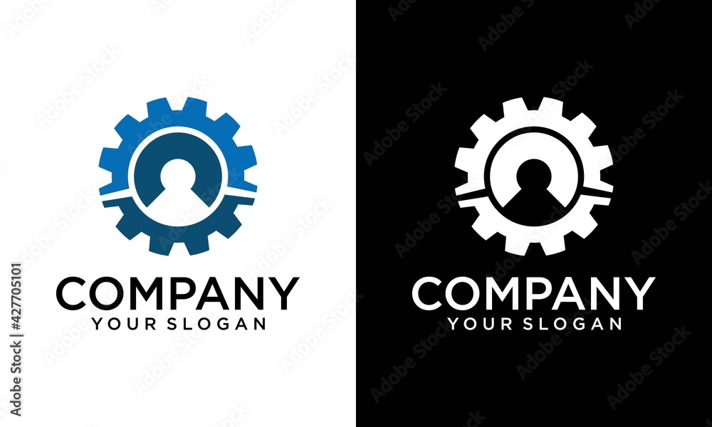 Vector of man and gear logo combination. Face and mechanic symbol or ...