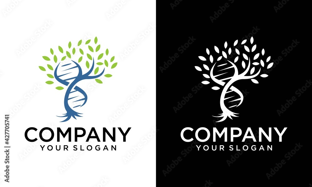Tree DNA genetic vector logo template. Leaf icon and chromosome. This ...