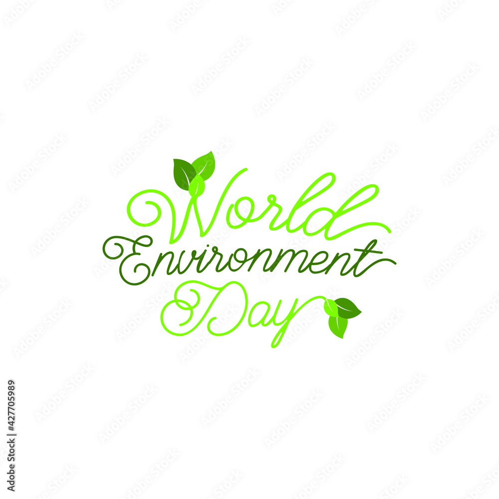 World environment day hand lettering calligraphy with leaves vector ...
