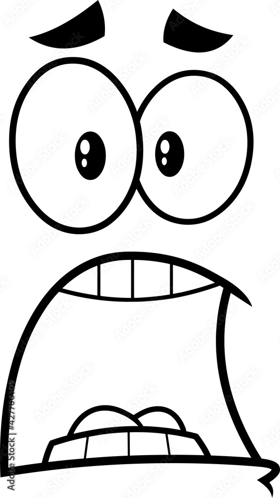 Outlined Shocked Cartoon Funny Face With Facial Expression. Vector ...