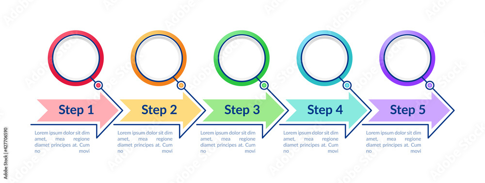 Colored circle steps vector infographic template. Arrows presentation ...