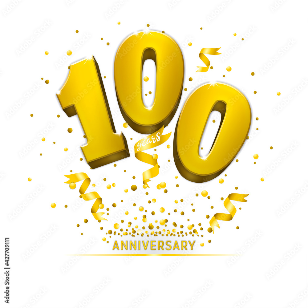 Poster template for Celebrating 100th anniversary event party. Gold 3d ...