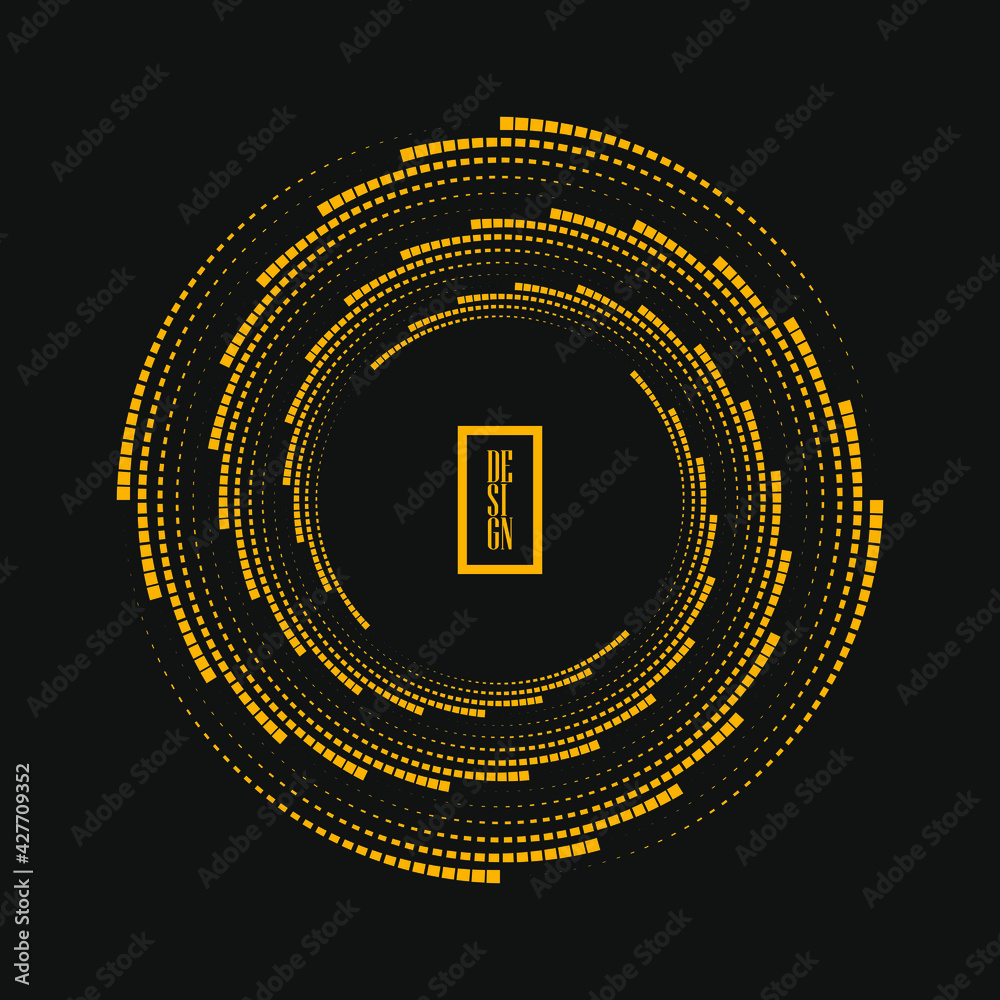 Radial Yellow Dotted Vortex Shape Square Halftone Dots Geometric Art