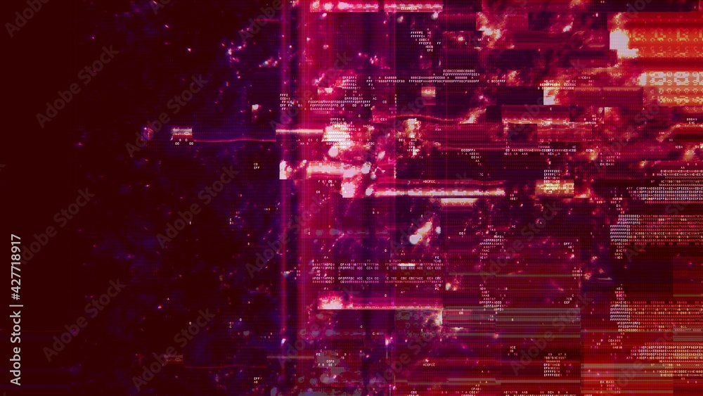 Defected red purple banner HUD interface with abstract and trippy ...