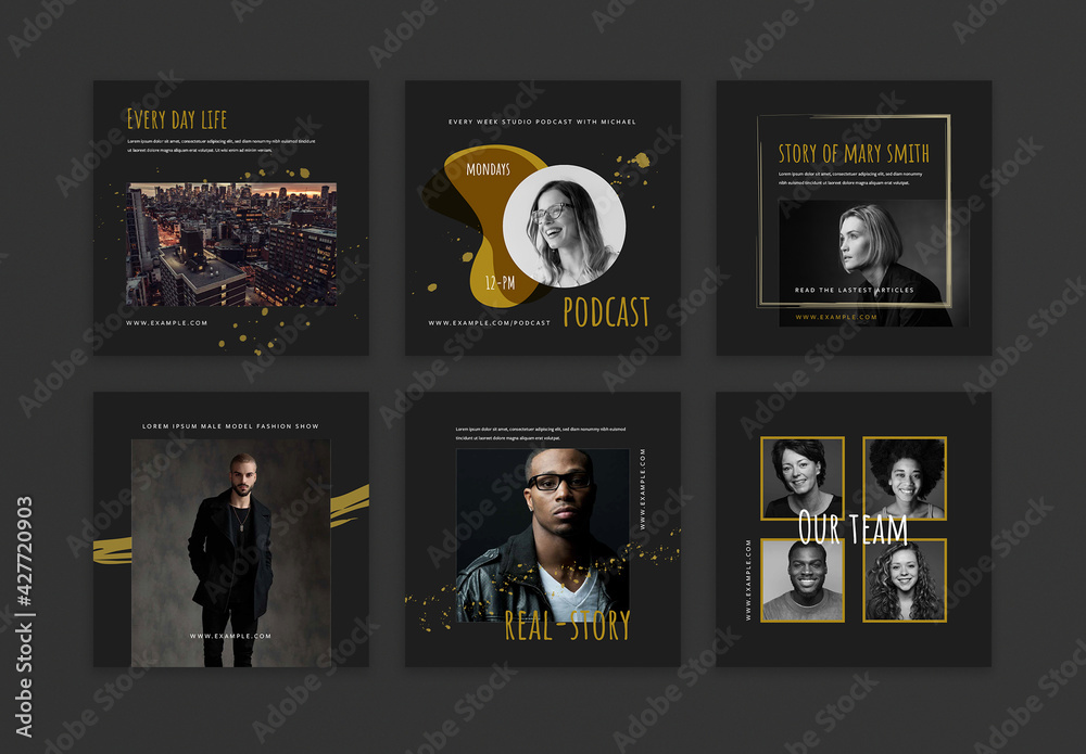 Clean Social Post Layouts with Gold Accent Stock Template | Adobe Stock