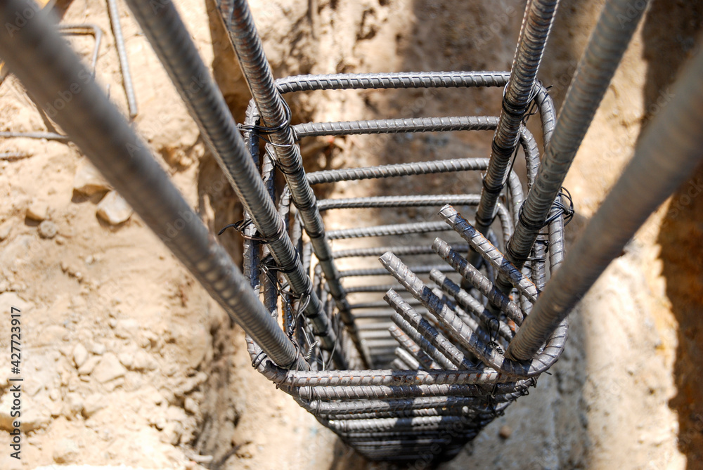 Reinforcement steel cage for new concrete pile Stock Photo | Adobe Stock