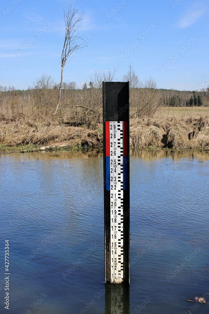 River water level indicator. A water gauge on the Supraśl river ...
