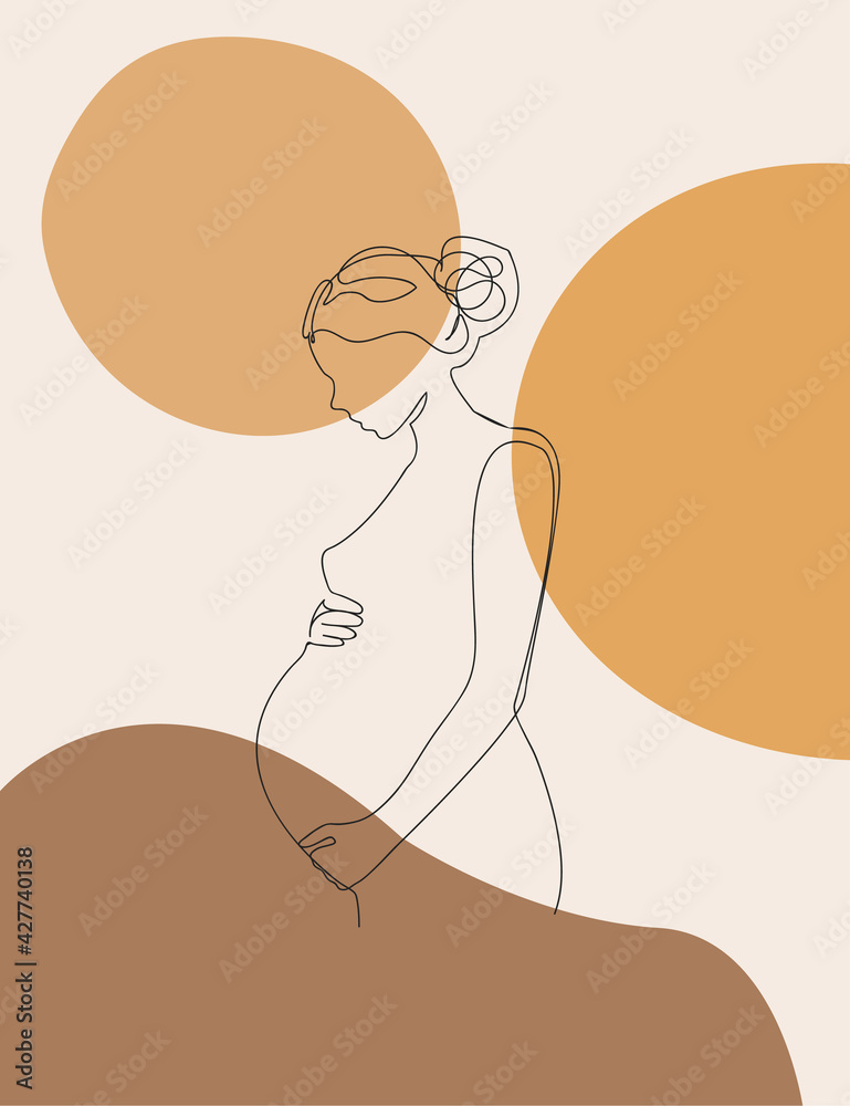 Happy Mother day card. Continuous one line drawing. Woman hold her baby ...