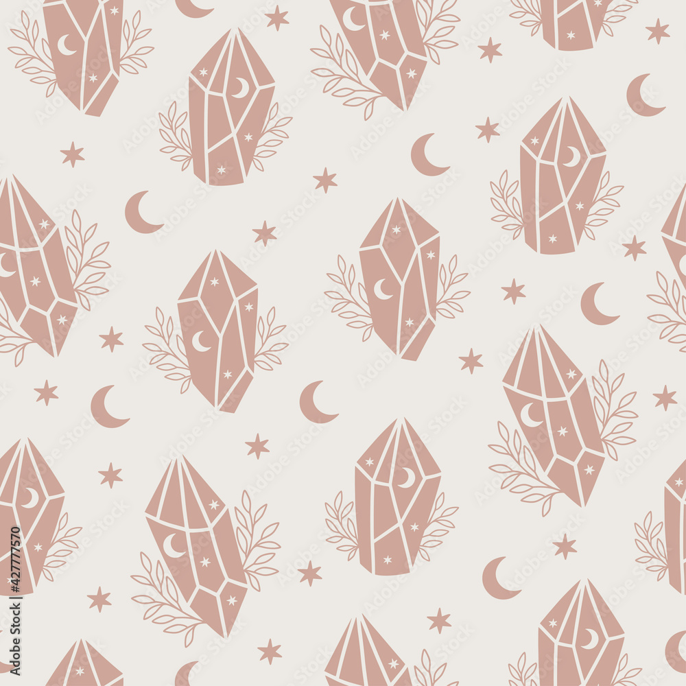 Magic and celestial seamless pattern with magical crystal. Trendy ...