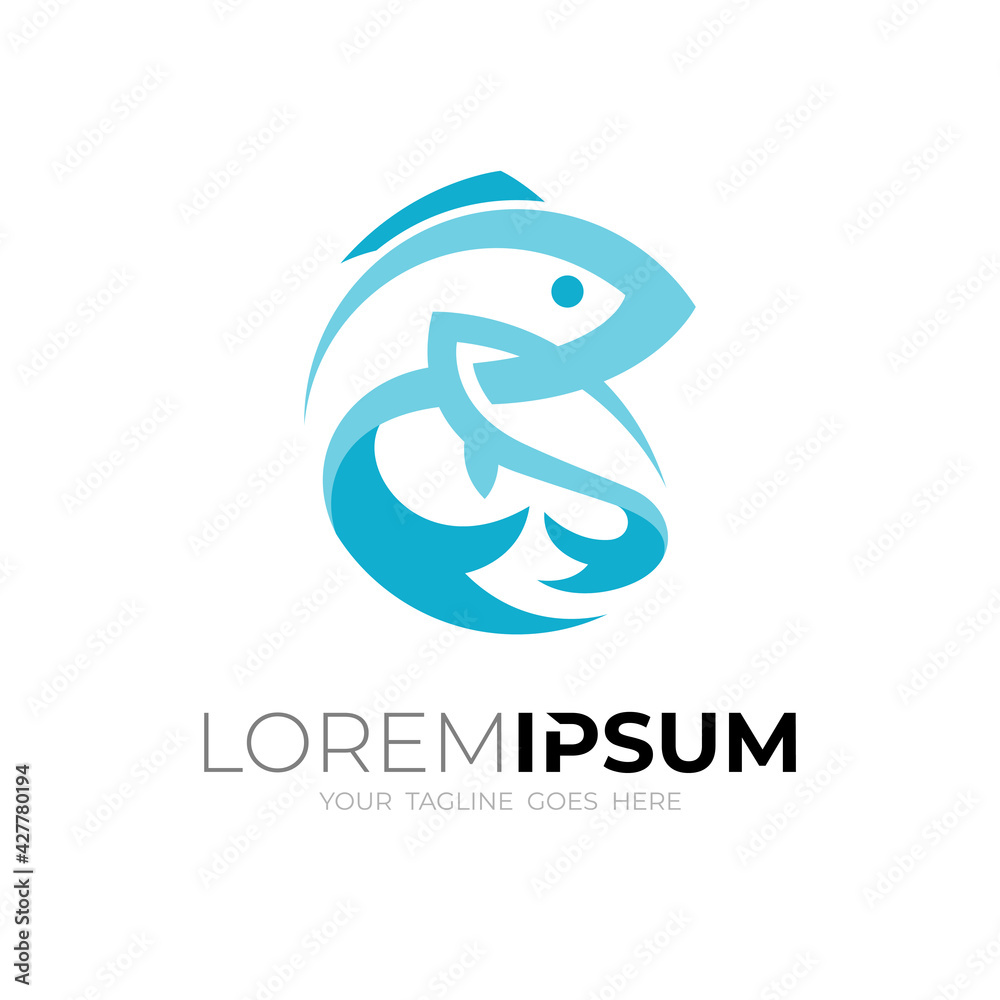 Double fish logo with circle design template , blue color Stock Vector ...