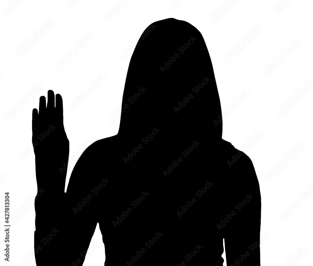 Woman showing four fingers salute sign fighting against quarantine ...