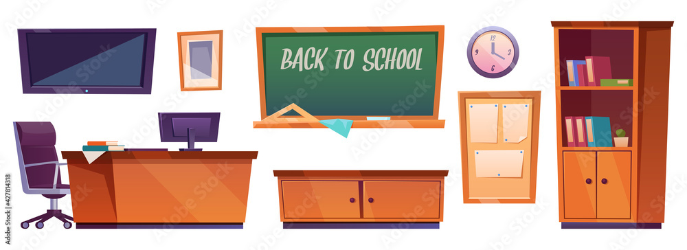 Classroom furniture, class interior stuff blackboard with inscription ...