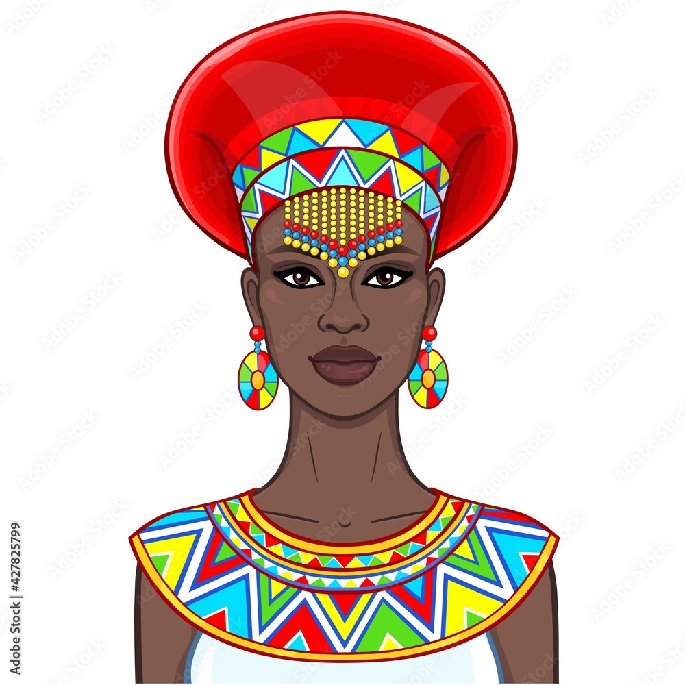 Animation portrait of the beautiful African woman in ancient clothes ...