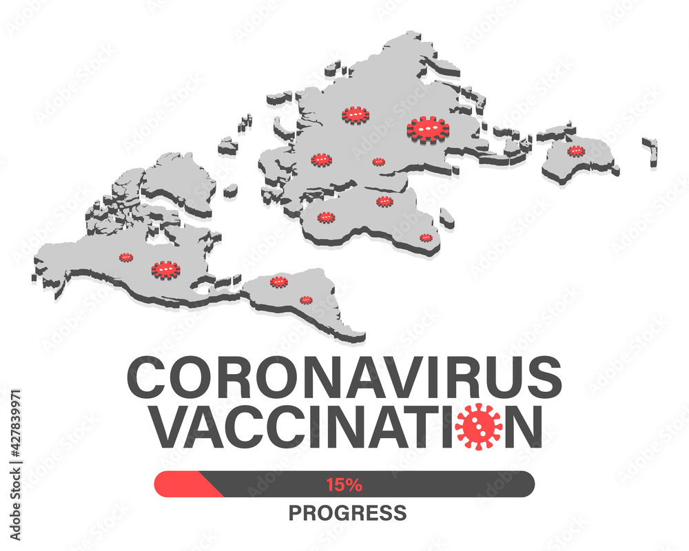 Progress of vaccination of the population. Isometric world map with ...