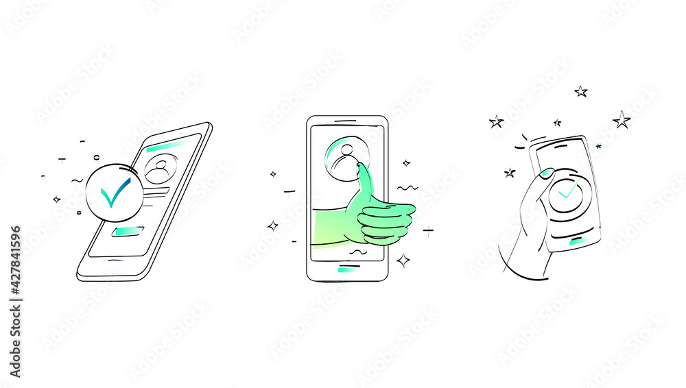 Registration concept illustrations - hand holding phone with approved ...