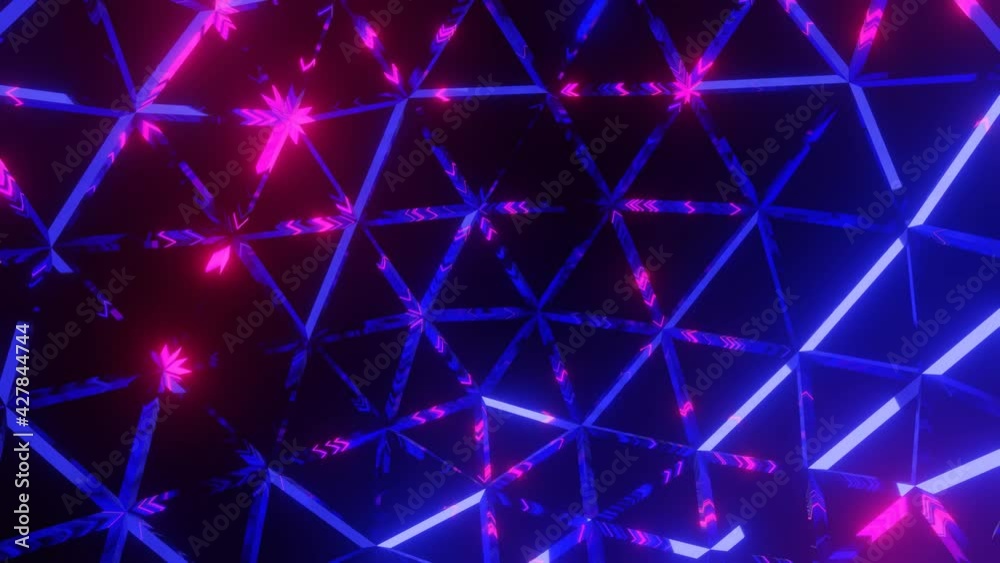 3D animated mesh in blue with red light flashes. loop abstract animated ...