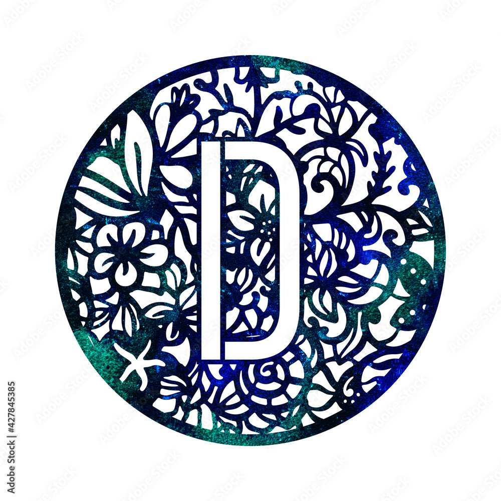Lace circle blue green letter D with. Texture Monogram letter D ...