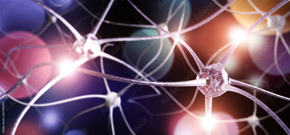 Neural network of the brain, neuron close-up, active neuron, 3d ...