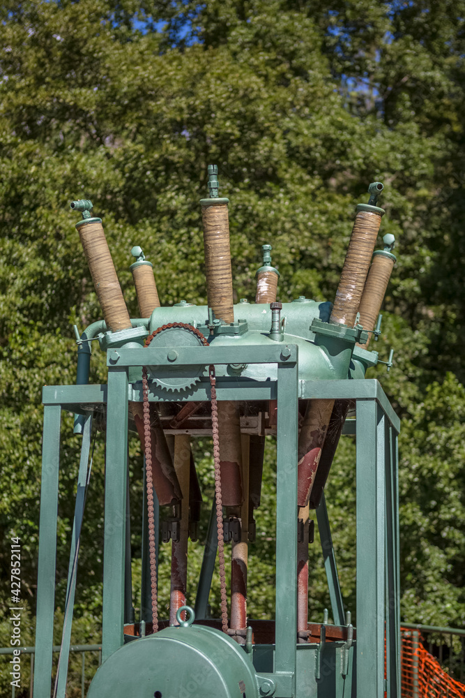View of a classic electric energy transformer, used with industrial ...