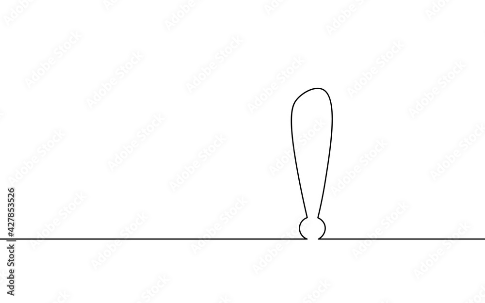 Single continuous line art exclamation mark icon. Online warning hazard ...