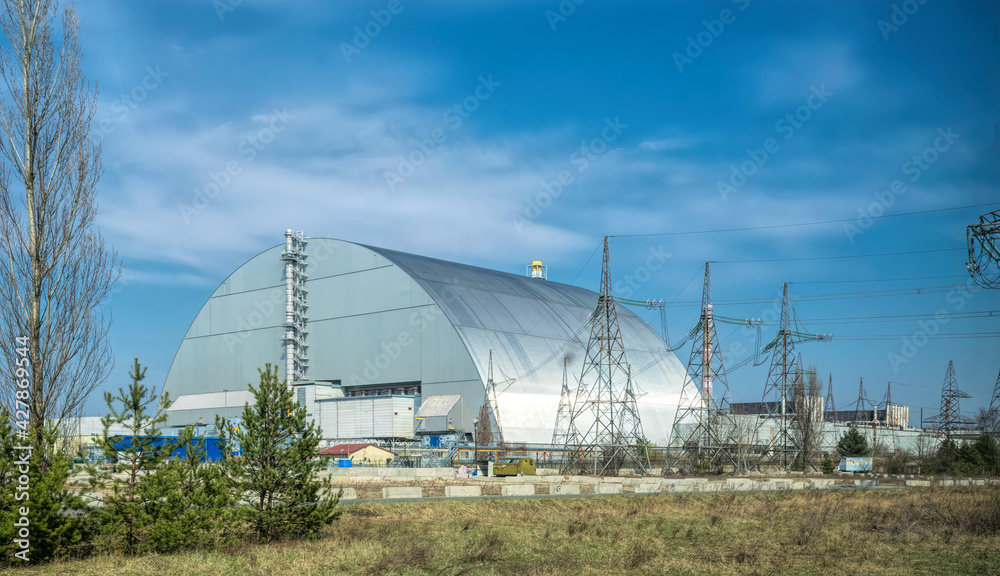 Pripyat city, Kiev region, Ukraine - April 13 2019: metal hangar ...