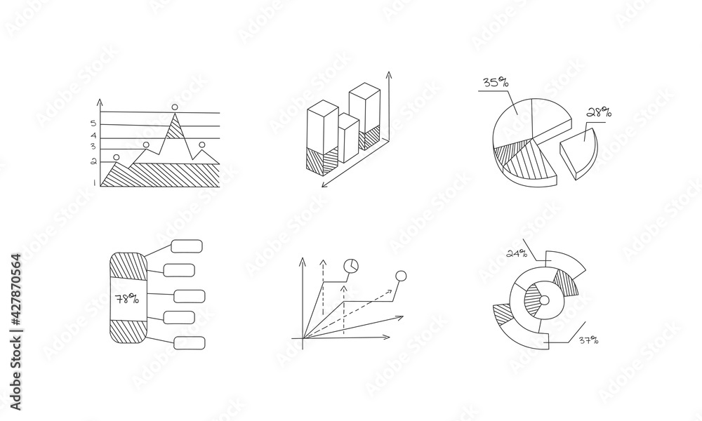 Set of Hand Drawn Charts and Diagrams, Business Statistics Presentation ...