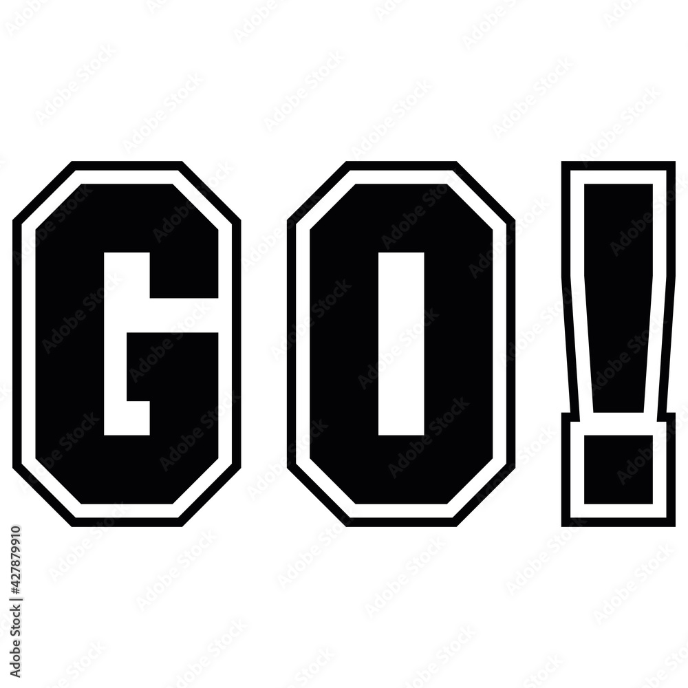 College sport competition cheer sign. Word "GO" vector image. Stock ...