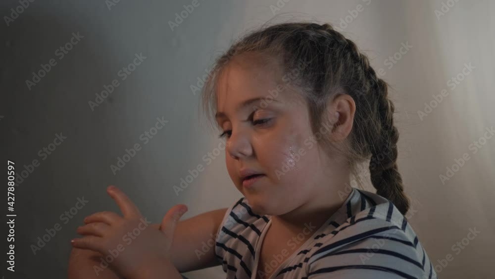 Girl is cry in corner. Violence against children in family. Family ...