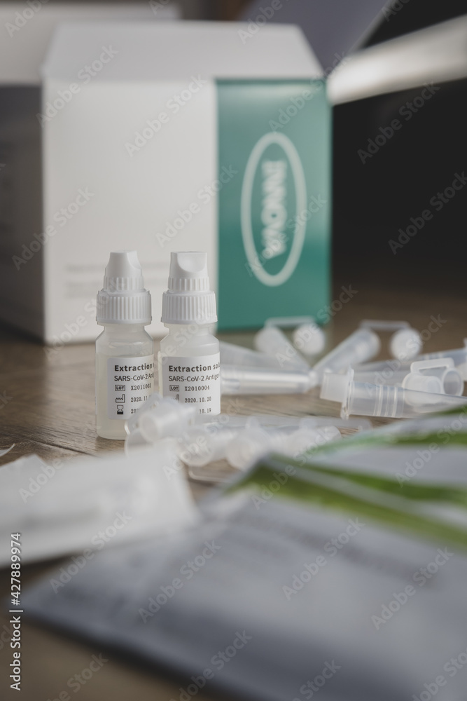 Leicester, United Kingdom. April 15 2021. Home testing kit for school ...