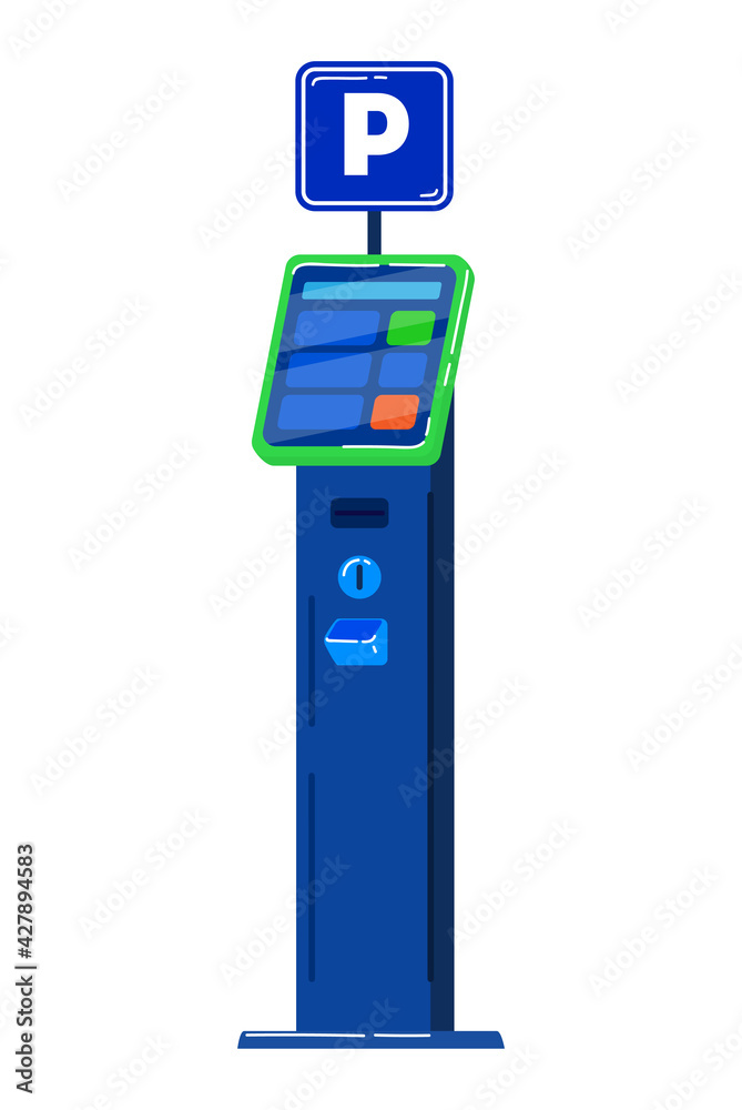 Ticket vending machine for car-park, cars in city, parking city ...