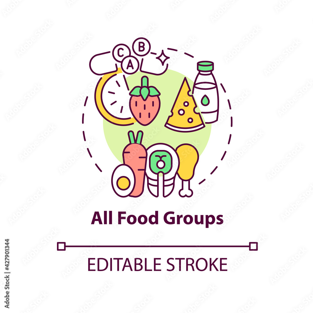All food groups concept icon. Liver health requirement idea thin line ...