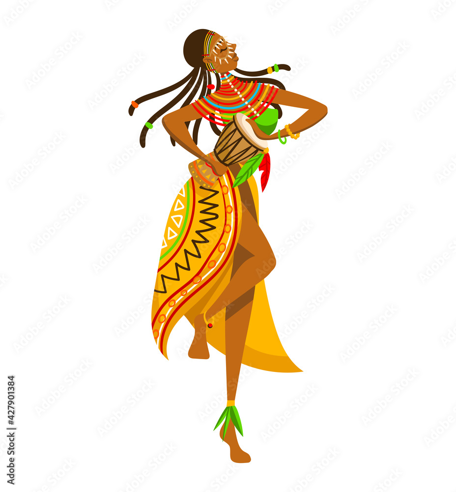 Ethnic girl, africa tribe aboriginal, woman traditional dance, isolated ...