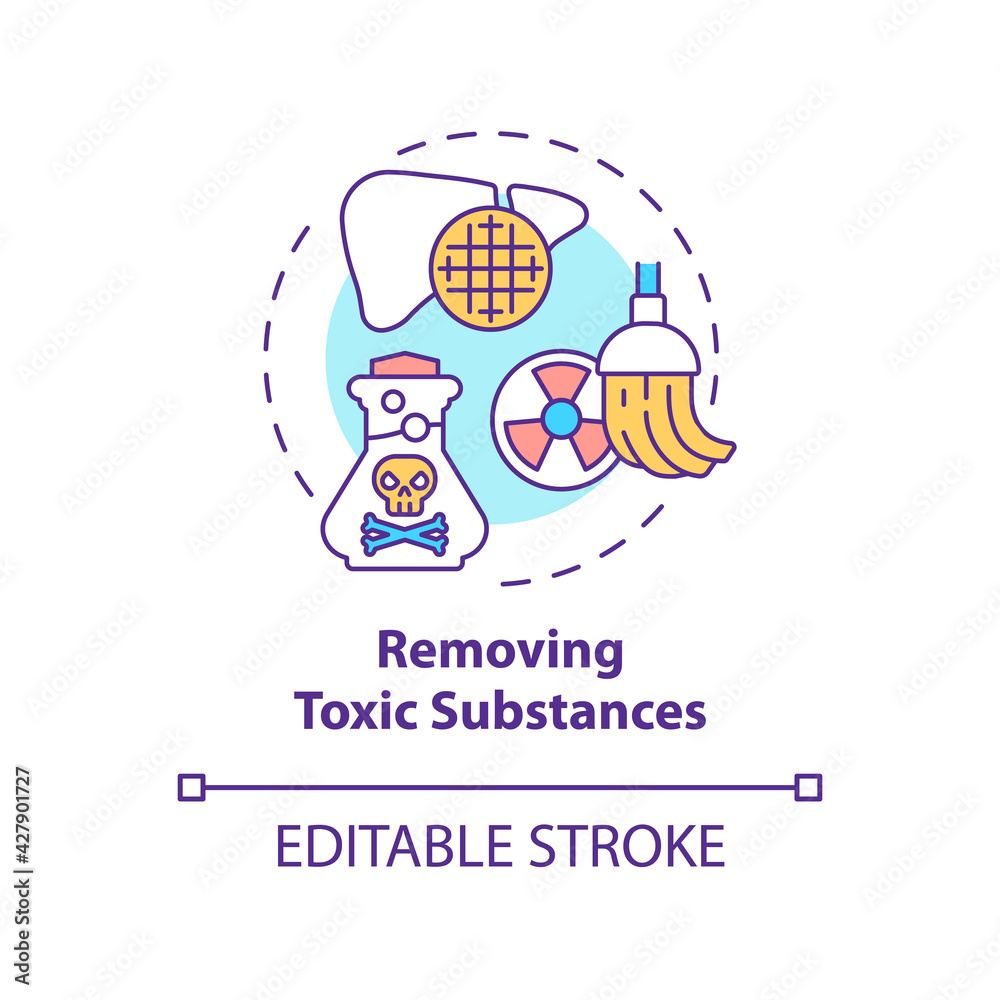 Removing toxic substances concept icon. Liver function idea thin line ...
