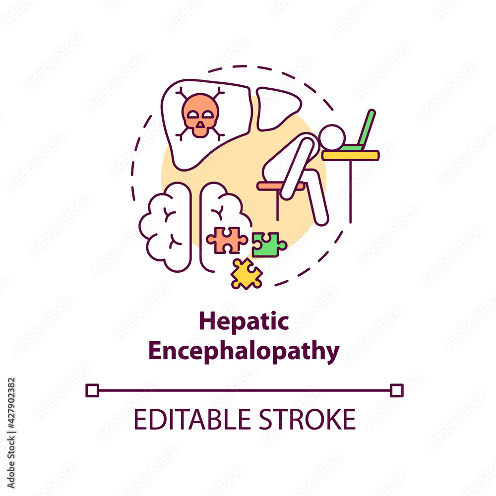 Hepatic encephalopathy concept icon. Liver failure outcome idea thin ...