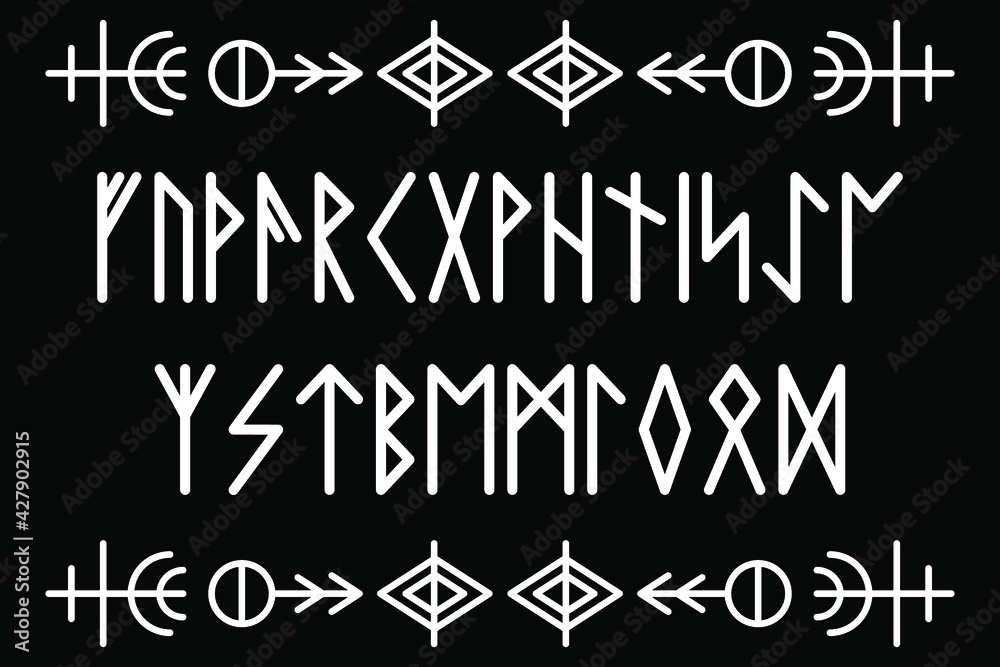 Vettoriale Stock Set of old Norse runes. Rune alphabet, futhark ...