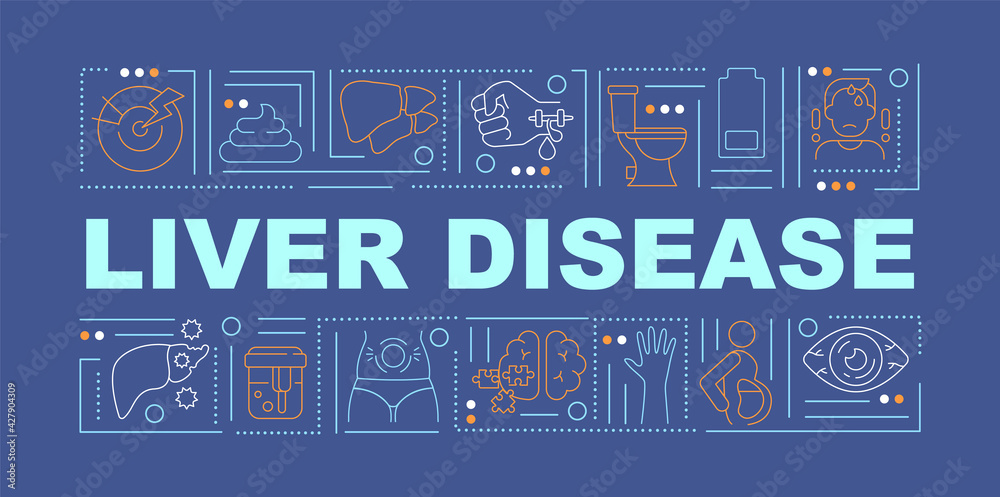 Liver disease word concepts banner. Cirrhosis, hepatitis. Liver ...
