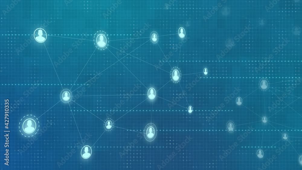 abstract tech animated background of avatar icons connected. Global ...